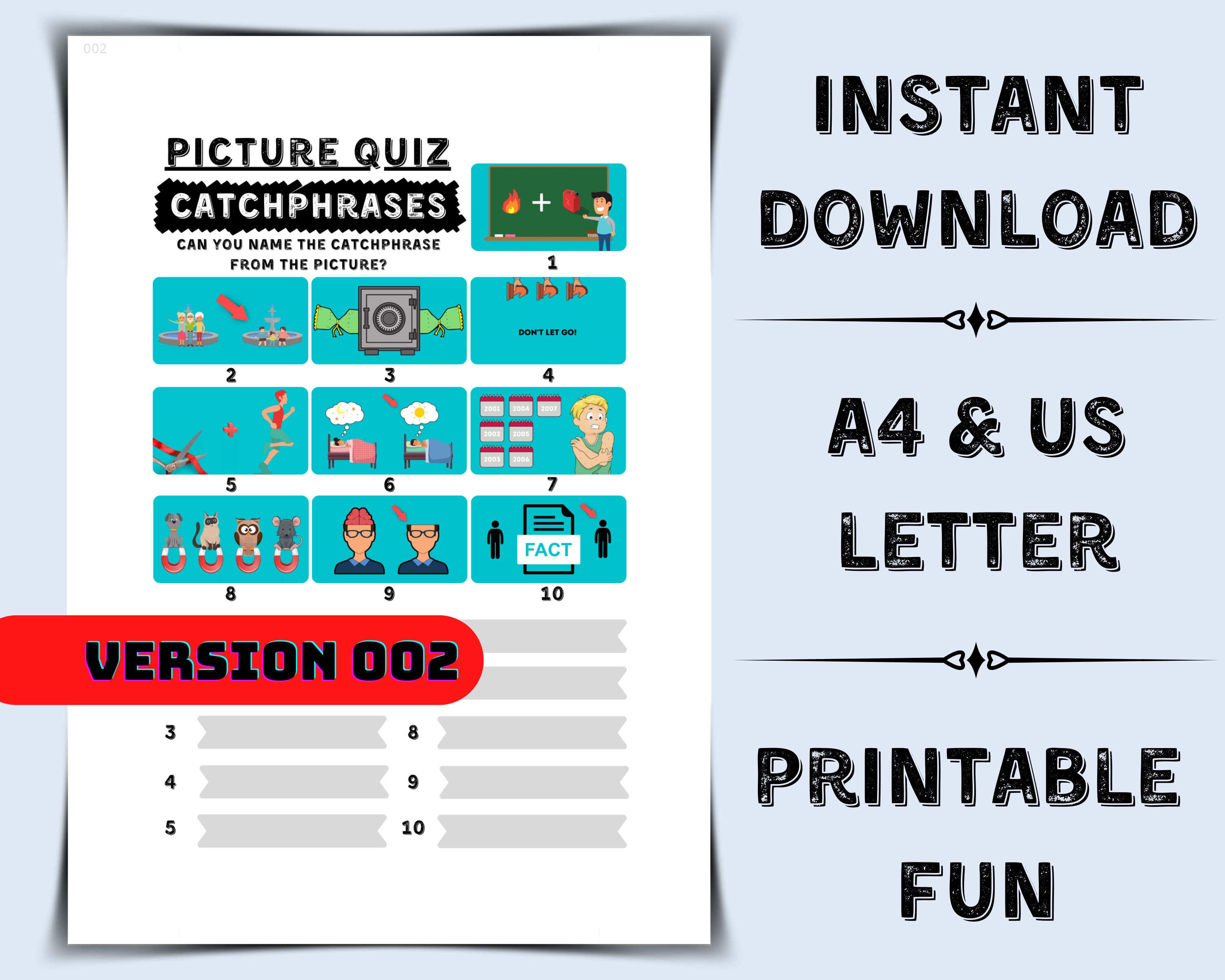 Printable Catchphrase Picture Quiz Pub Quiz Picture Round Catchphrase
