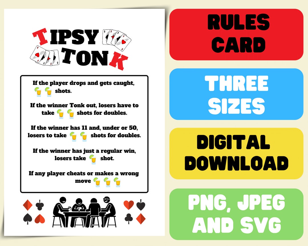Tipsy Tonk Rules - Printable Drinking Tipsy Tonk Rules - Tonk Card Game ...