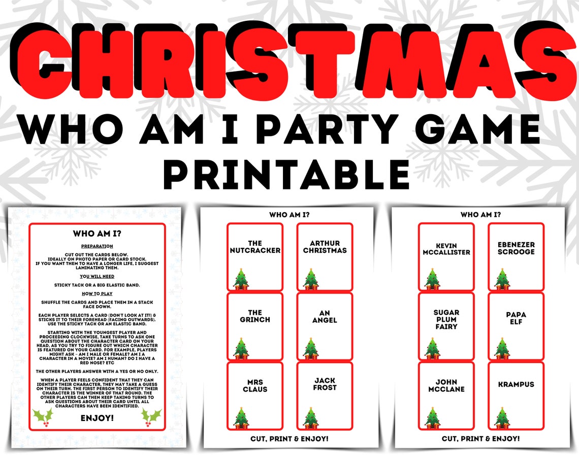 Christmas Who Am I Card Game Christmas Kids Games Christmas Party Game ...