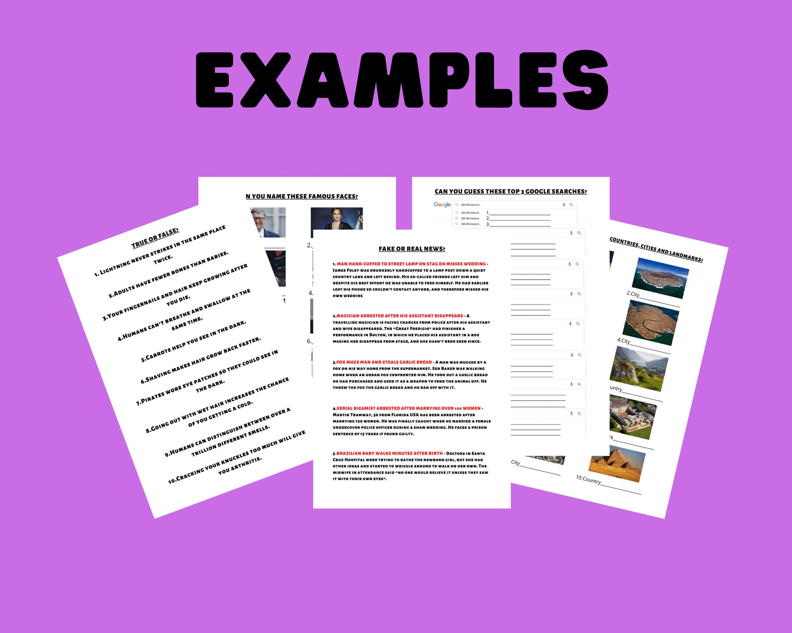 Printable Trivia Quiz Games Night Pub Quiz Lockdown Game | Etsy