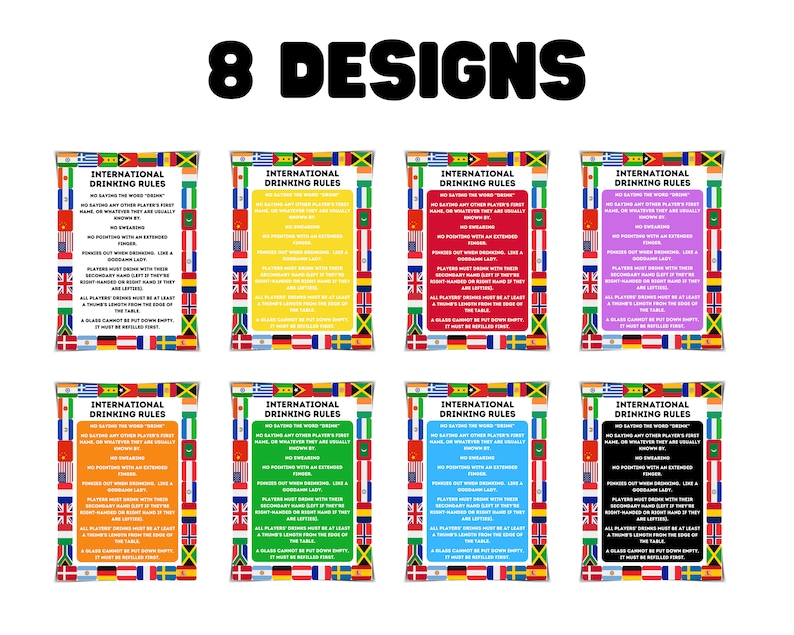 International Drinking Rules Card Game: 8 Designs (digital Download) - Etsy