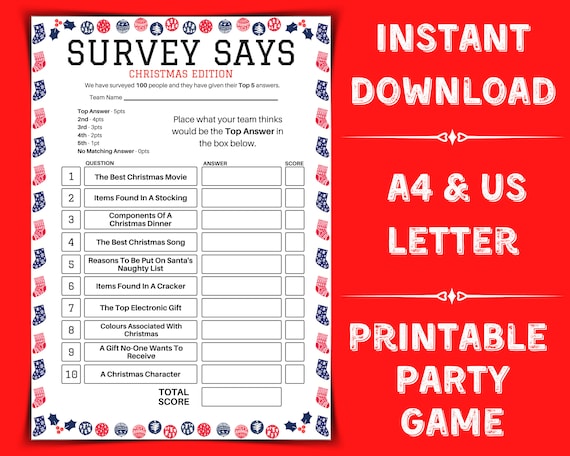 Printable Christmas Survey Says Christmas Family Feud | Etsy