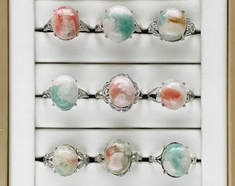 Flower Agate Ring/natural Cherry Blossom Agate Ring/adjustable Unique ...