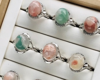 Flower Agate Ring/natural Cherry Blossom Agate Ring/adjustable Unique ...