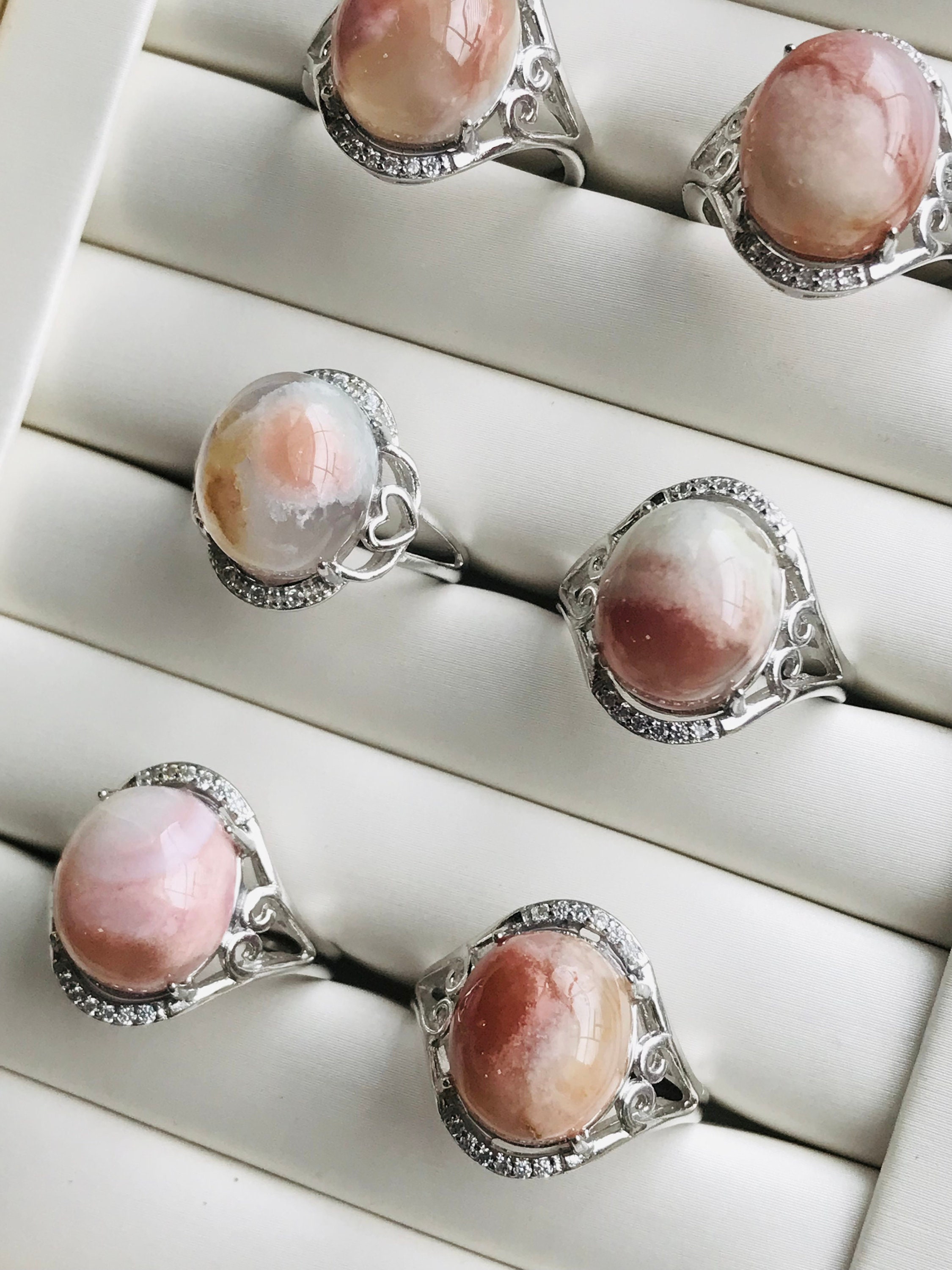 Flower Agate Ring/natural Cherry Blossom Agate Ring/adjustable Unique ...