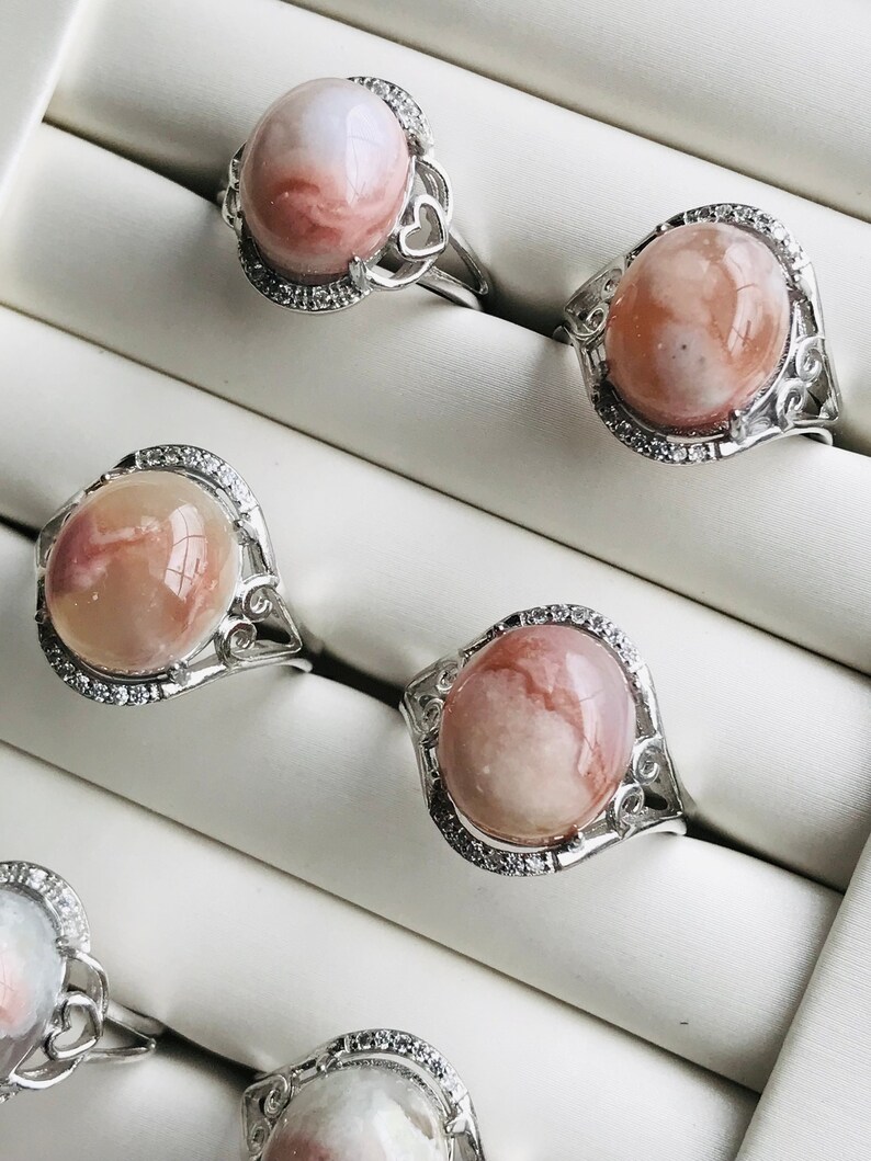 Flower Agate Ring/natural Cherry Blossom Agate Ring/adjustable Unique ...