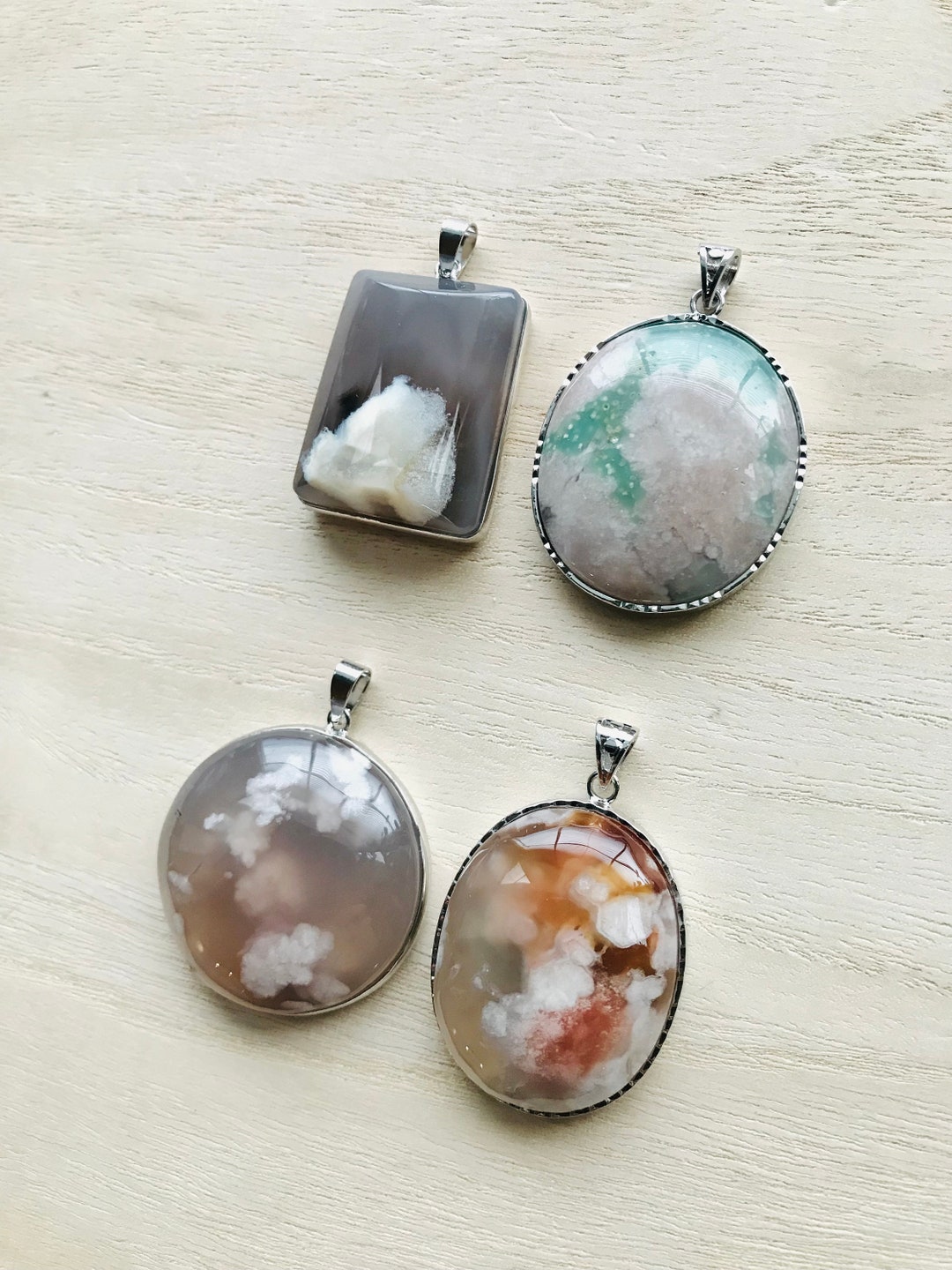 Flower Agate Pendant/natural Cherry Blossom Agate Necklace/unique ...