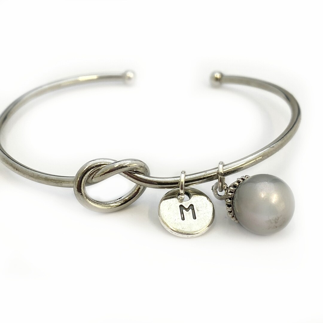 Personalized Pearl Knot Bangle Bracelet With Custom Initial - Etsy