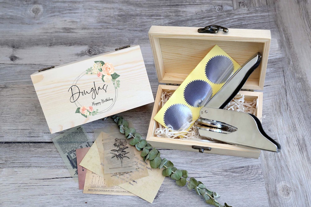 Embosser Gift Box Set for Book Lovers, Engraved Wood Box Set ...