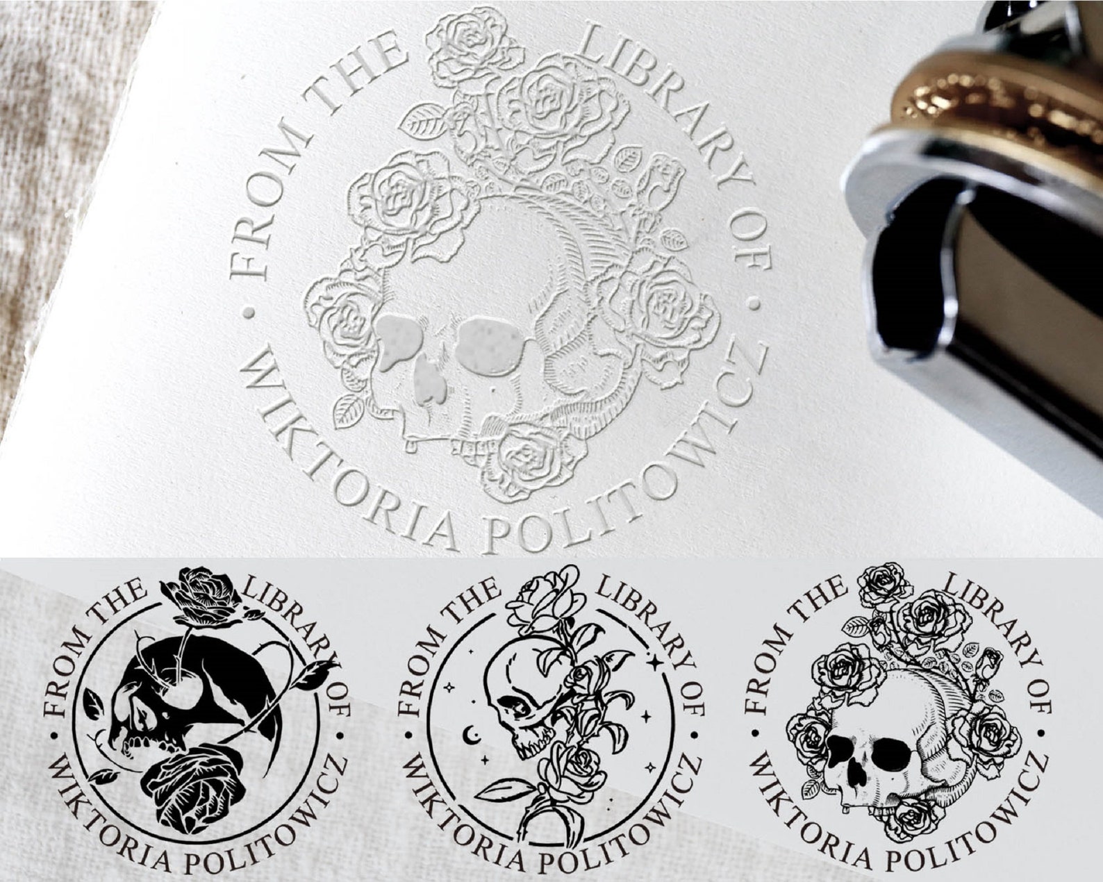 Custom Skull Skeleton Embosser Personalized Library - Etsy