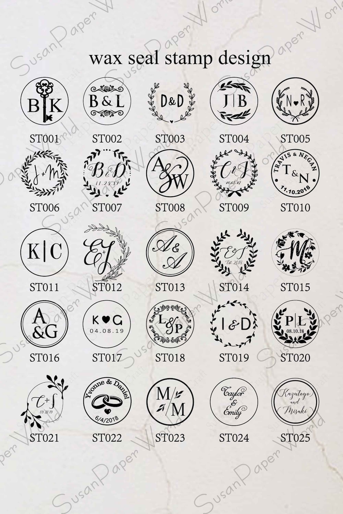 Personalized Monogram Wax Seal Stamp With Initials and Date - Etsy