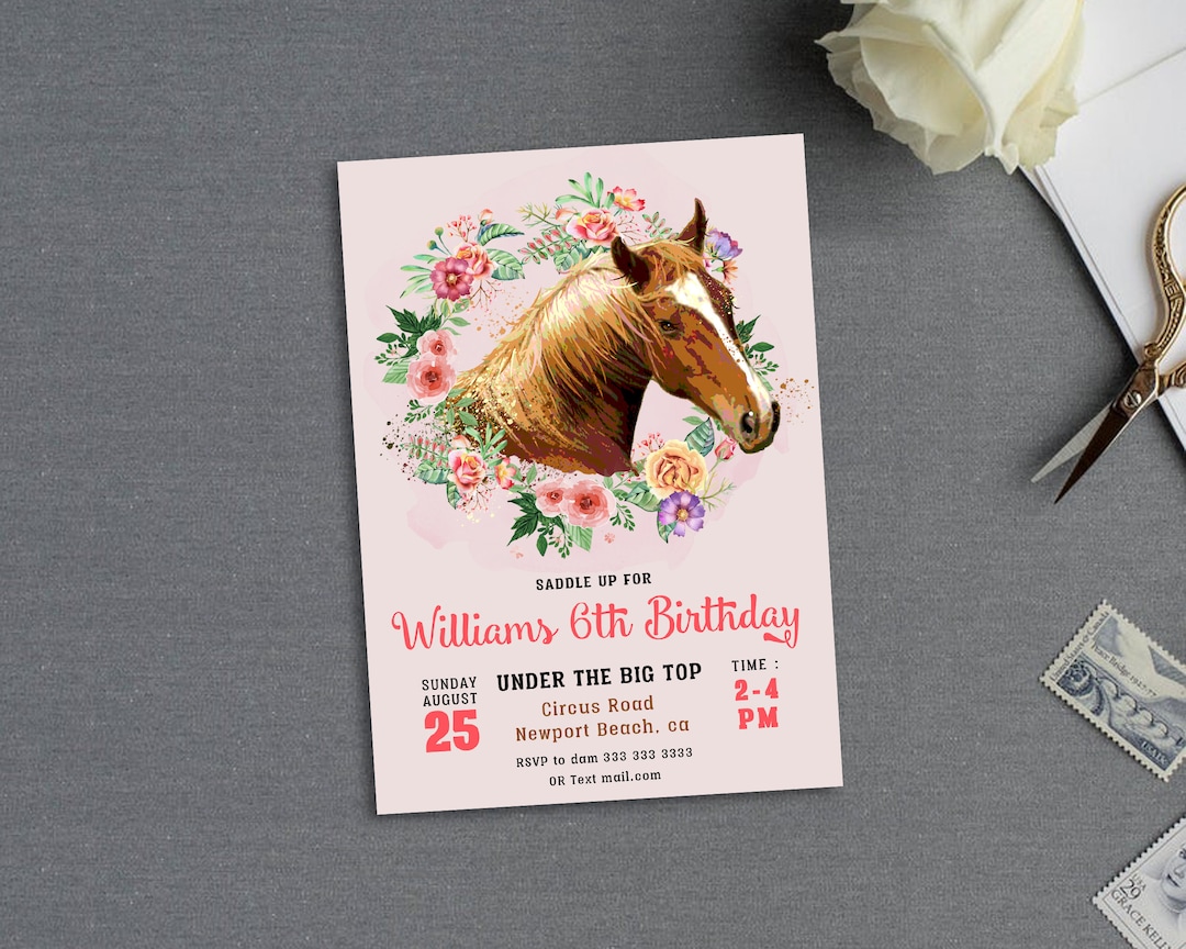 Horse Birthday Party Invitations Horse Birthday Theme Horse Invitations ...