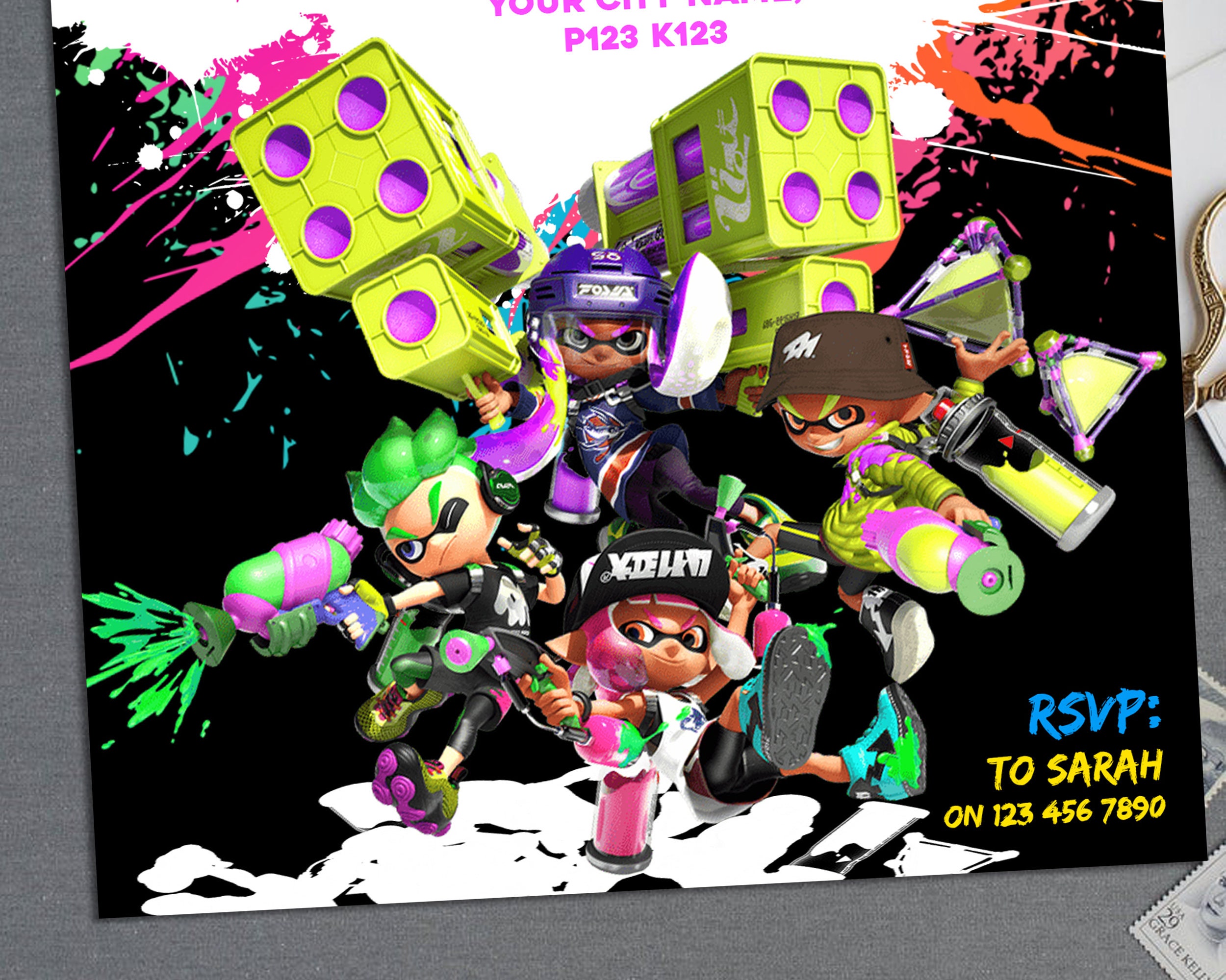 Splatoon Birthday Party Invitation Splat Gun Birthday Invitation - Etsy