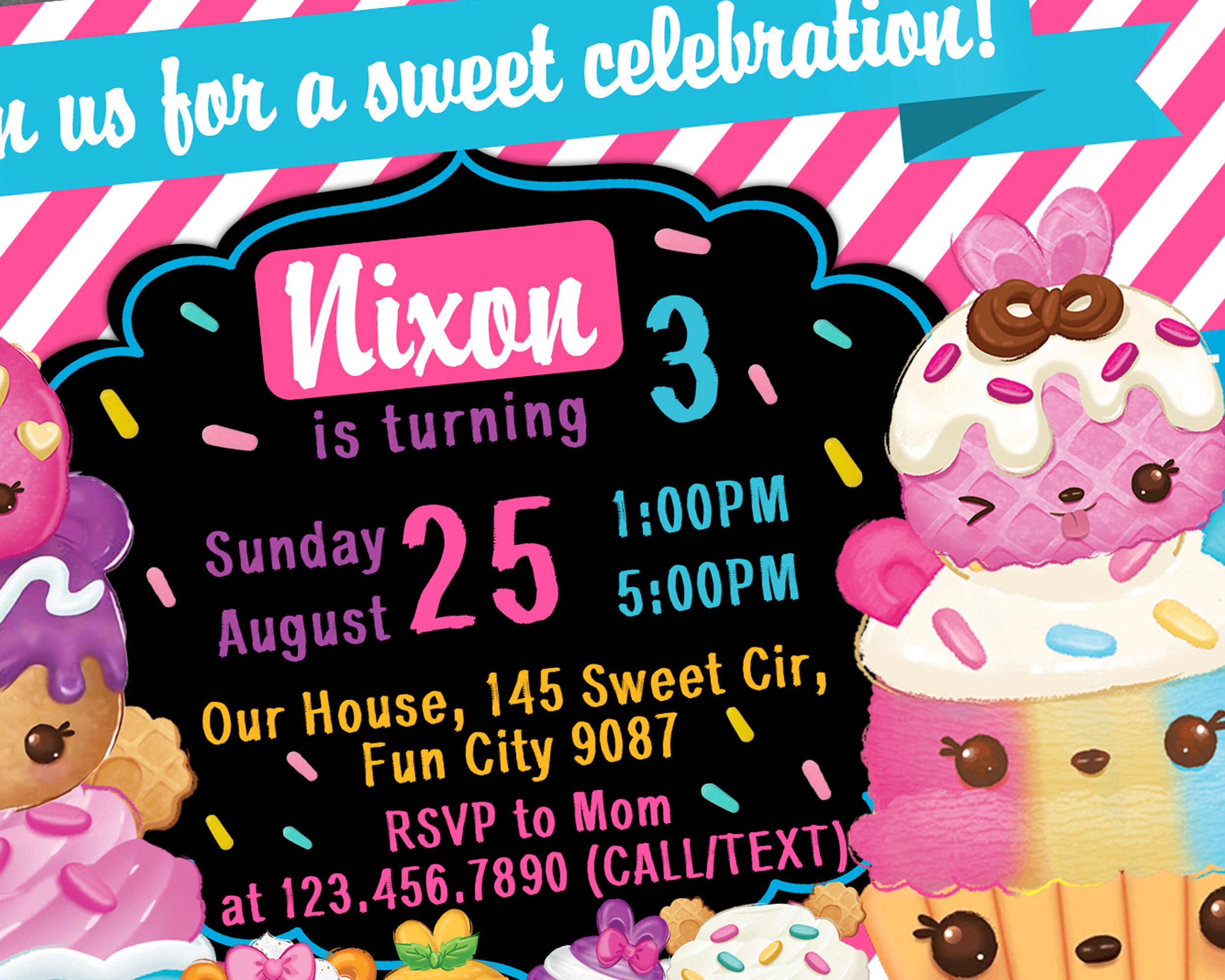 Num Noms Birthday Party Invitation Sweet Birthday Party - Etsy