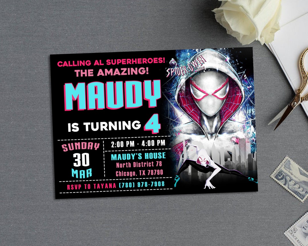 Spider Woman Birthday Party Invitation Spider Girl Birthday Party ...