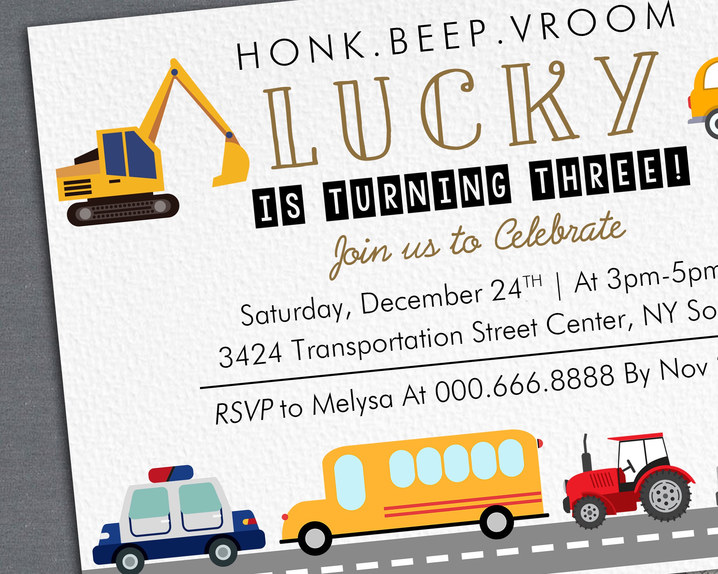 Transportation Birthday Invitation, Truck Birthday Invitation, Tractor ...