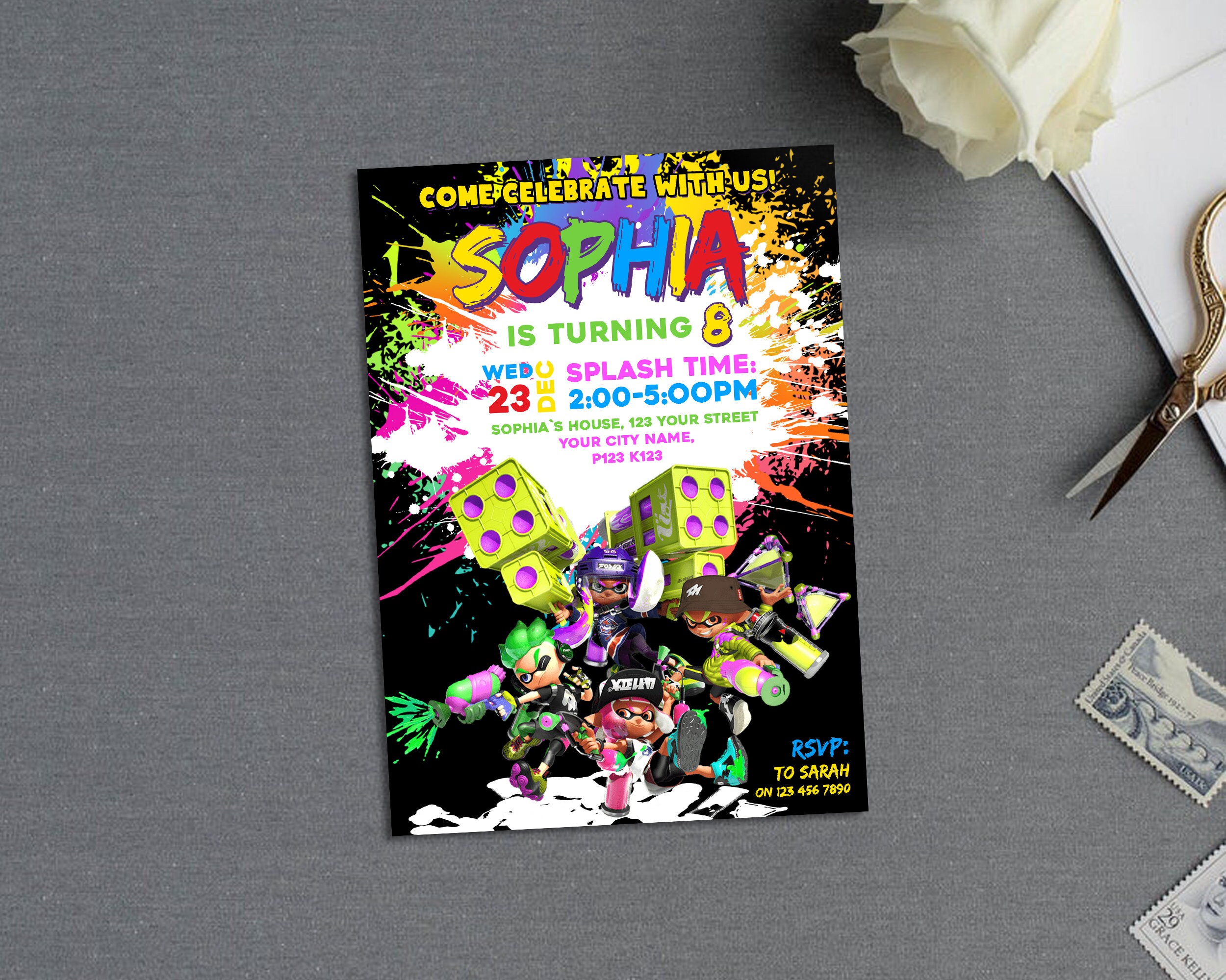 Splatoon Birthday Party Invitation Splat Gun Birthday - Etsy