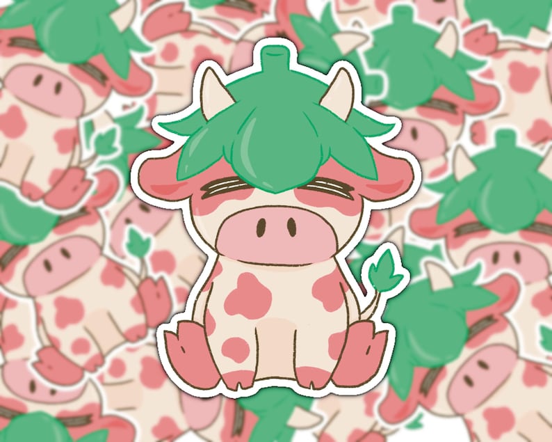 Strawberry Cow Sticker, Cute Strawberry Cow Sticker, Laptop Stickers ...