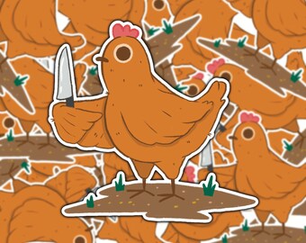 Chicken With a Knife Sticker - Etsy