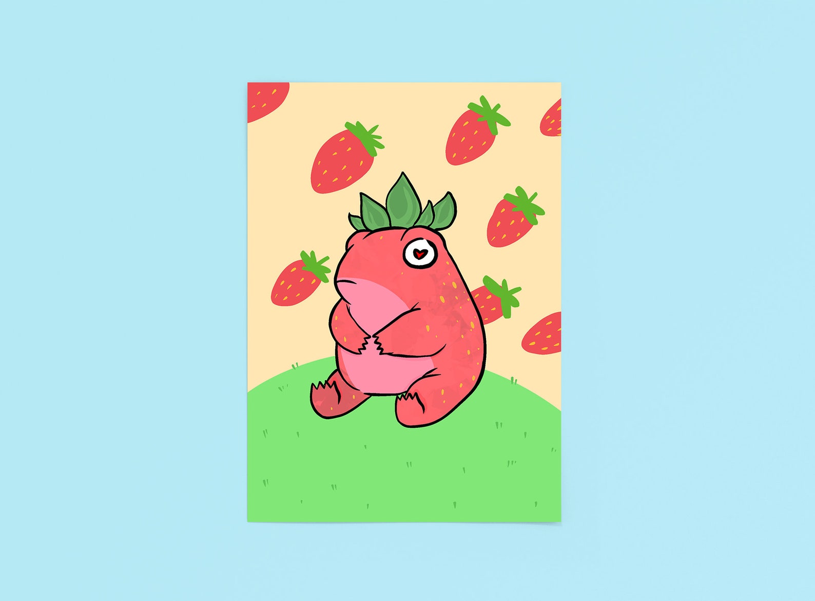 Strawberry Froggy Art Print - Etsy