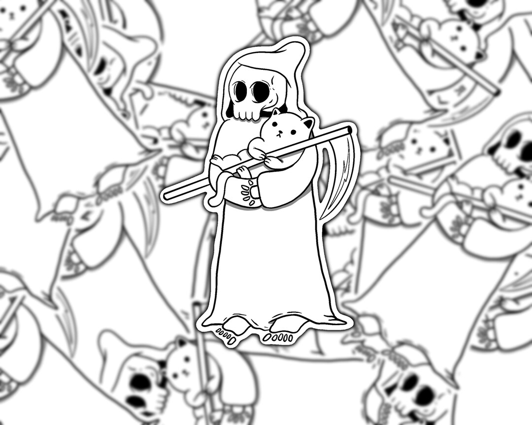 Cute Grim Reaper Sticker, Halloween Cat Stickers, Laptop Sticker, Water ...