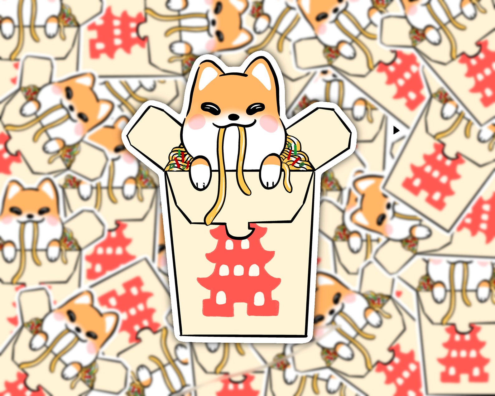 Shiba Inu Yakisoba Sticker, Cute Dog Stickers, Laptop Stickers, Kawaii ...