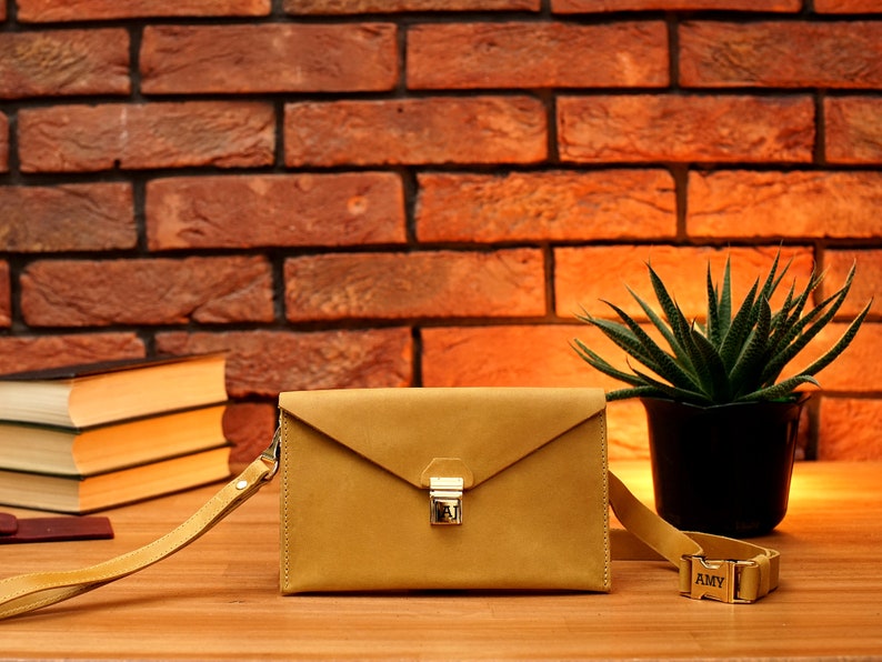 Personalized Leather Envelope Bag, Converts From Waist Bag to Wristlet ...