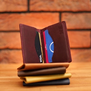 Foldable Leather Credit Cards Case With Personalization, Monogrammed ...