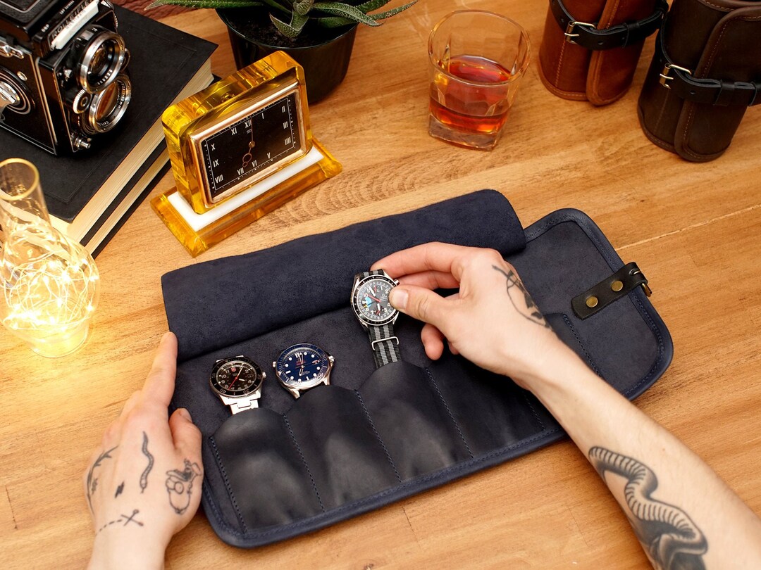Personalized Leather Watch Roll With 5 Slots, Protective Watch Holder ...