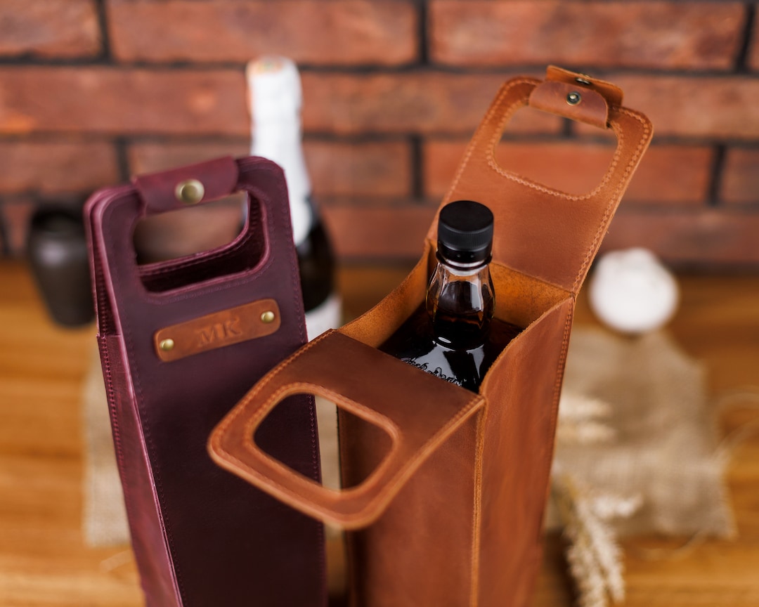 Leather Wine Carrier Personalized - Wedding Gift - Custom Wine Holder ...