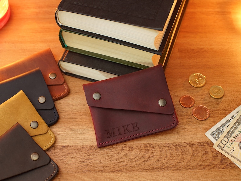 Leather Personalized Coin and Card Purse Monogrammed Wallet - Etsy