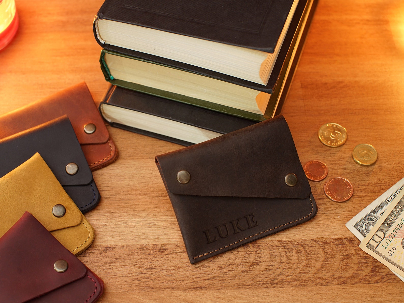 Leather Personalized Coin and Card Purse, Monogrammed Wallet, Unisex ...