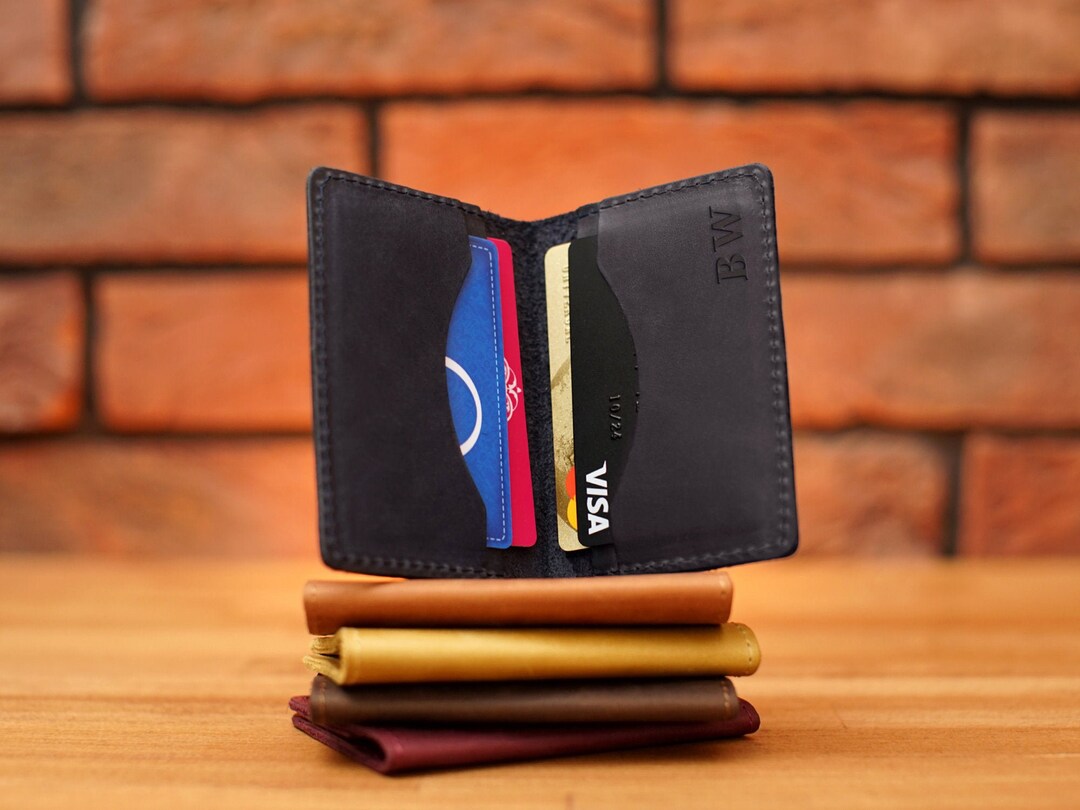 Foldable Leather Credit Cards Case With Personalization, Monogrammed ...