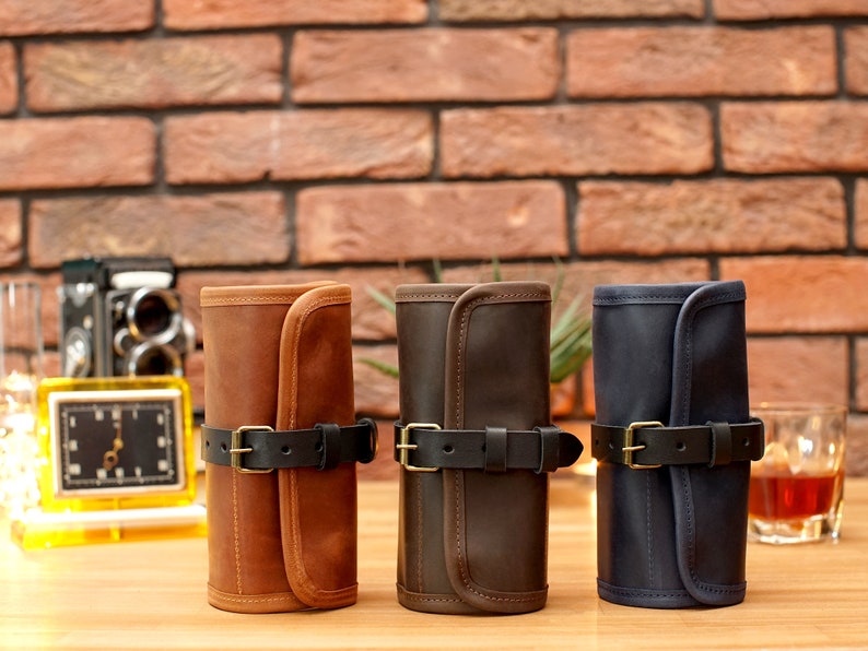 Personalized Leather Watch Roll with 5 Slots Protective Watch | Etsy