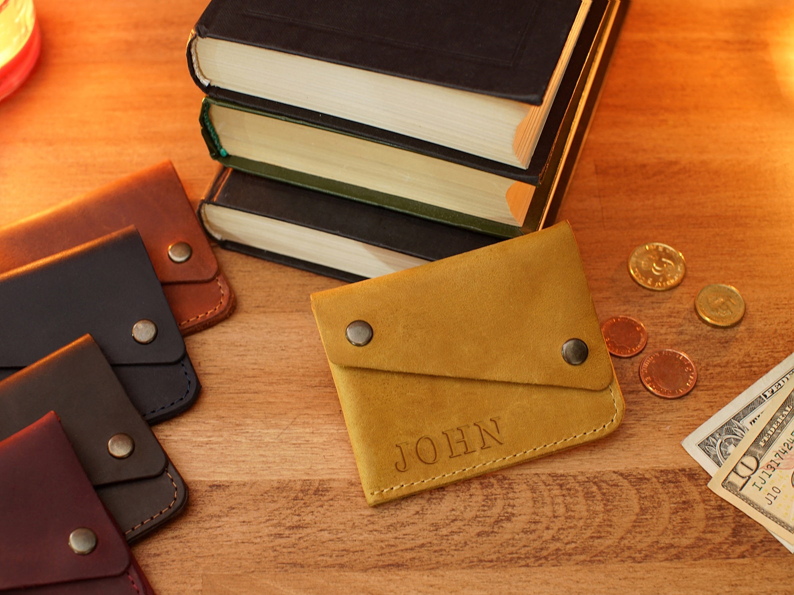 Leather Personalized Coin and Card Purse, Monogrammed Wallet, Unisex ...