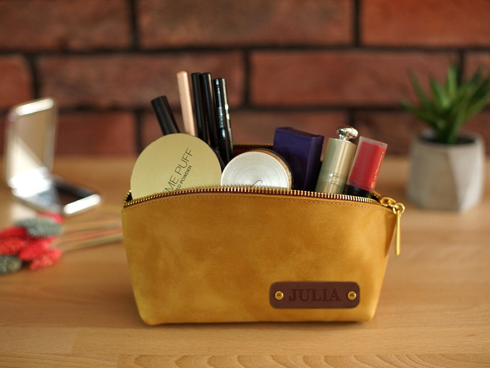 Leather Makeup Pouch Personalized Womens Cosmetic Bag - Etsy