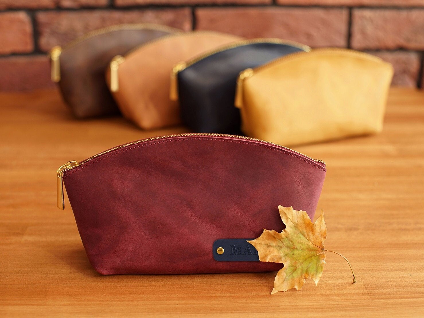 Personalized Leather Cosmetic Bag for Women Leather Makeup | Etsy