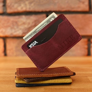 Leather Credit Cards Case With Personalized Embossed, Front Pocket ...