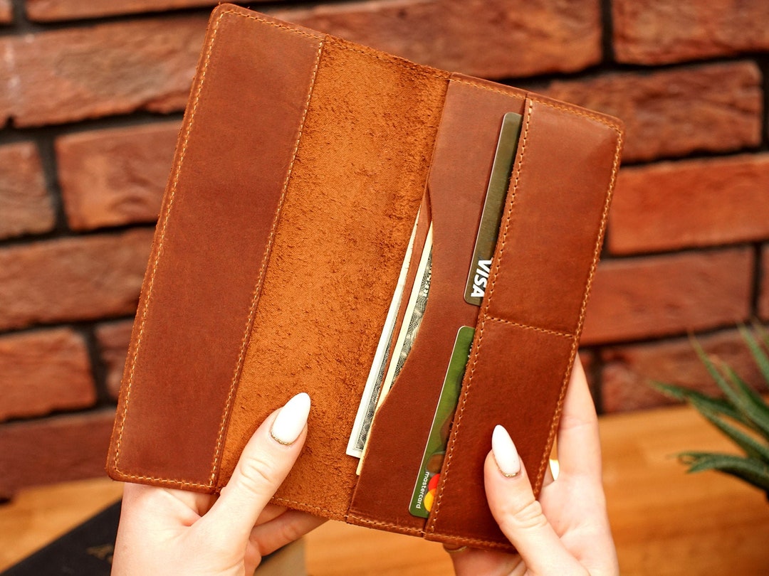 Long Leather Wallet With Magnetic Closure, Personalized Leather Handbag ...