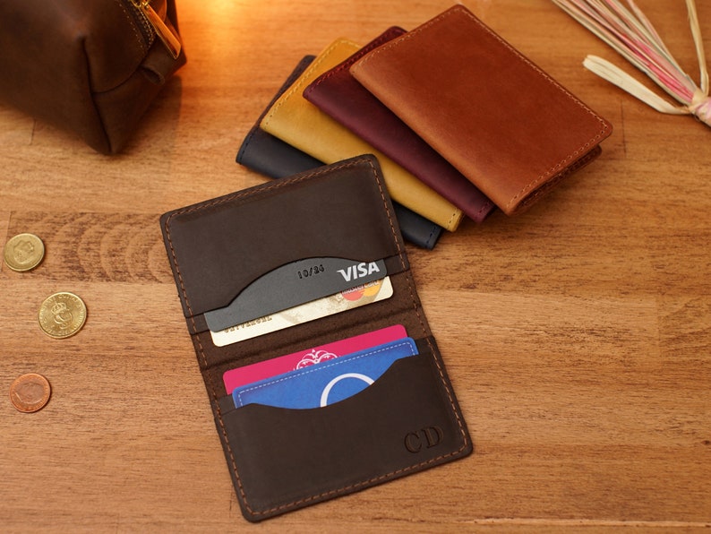 Foldable Leather Credit Cards Case With Personalization, Monogrammed ...