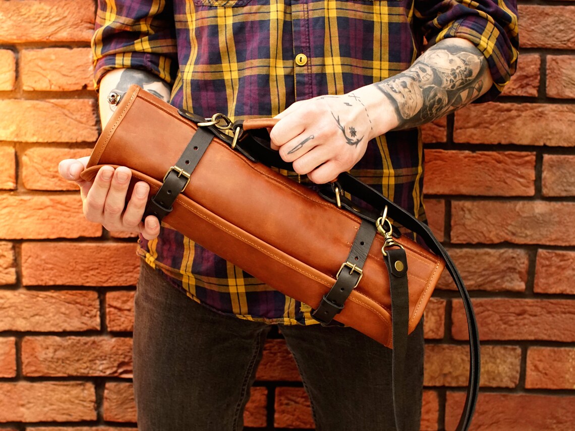 Personalized Leather Knife Roll Bag With Zipper Pocket - Etsy