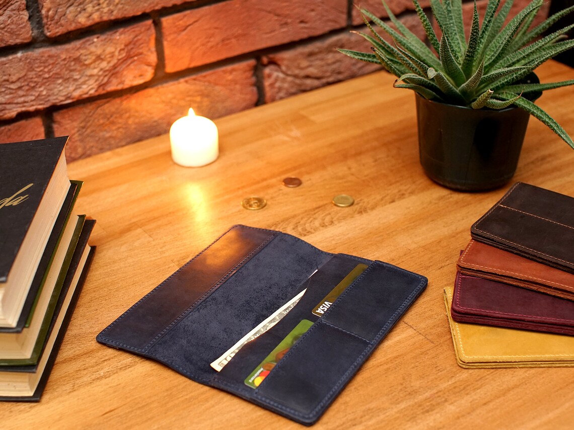 Long Leather Wallet with Magnetic Closure Personalized | Etsy