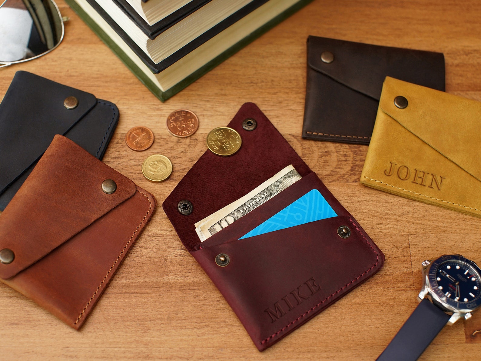 Leather Personalized Coin and Card Purse, Monogrammed Wallet, Unisex ...