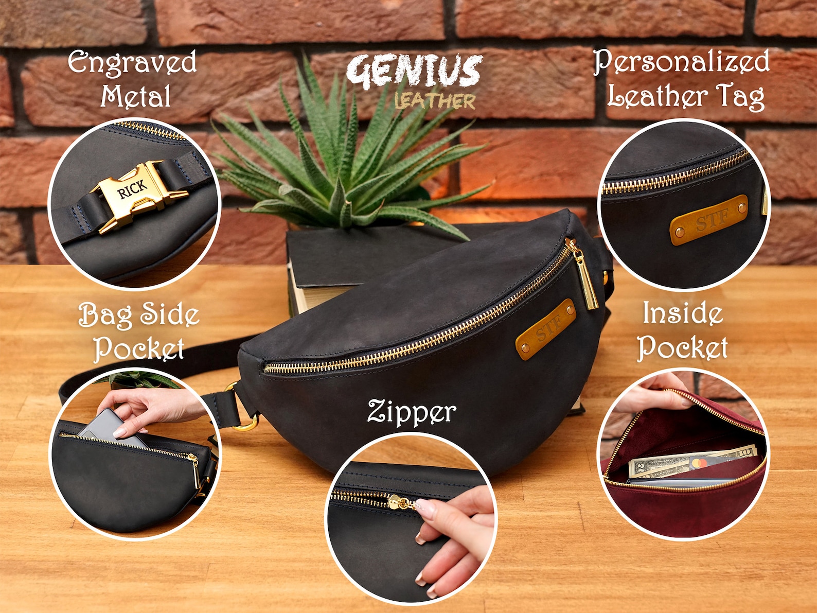 Leather Crossbody Bag With Adjustable Belt, Personalized Leather Waist ...