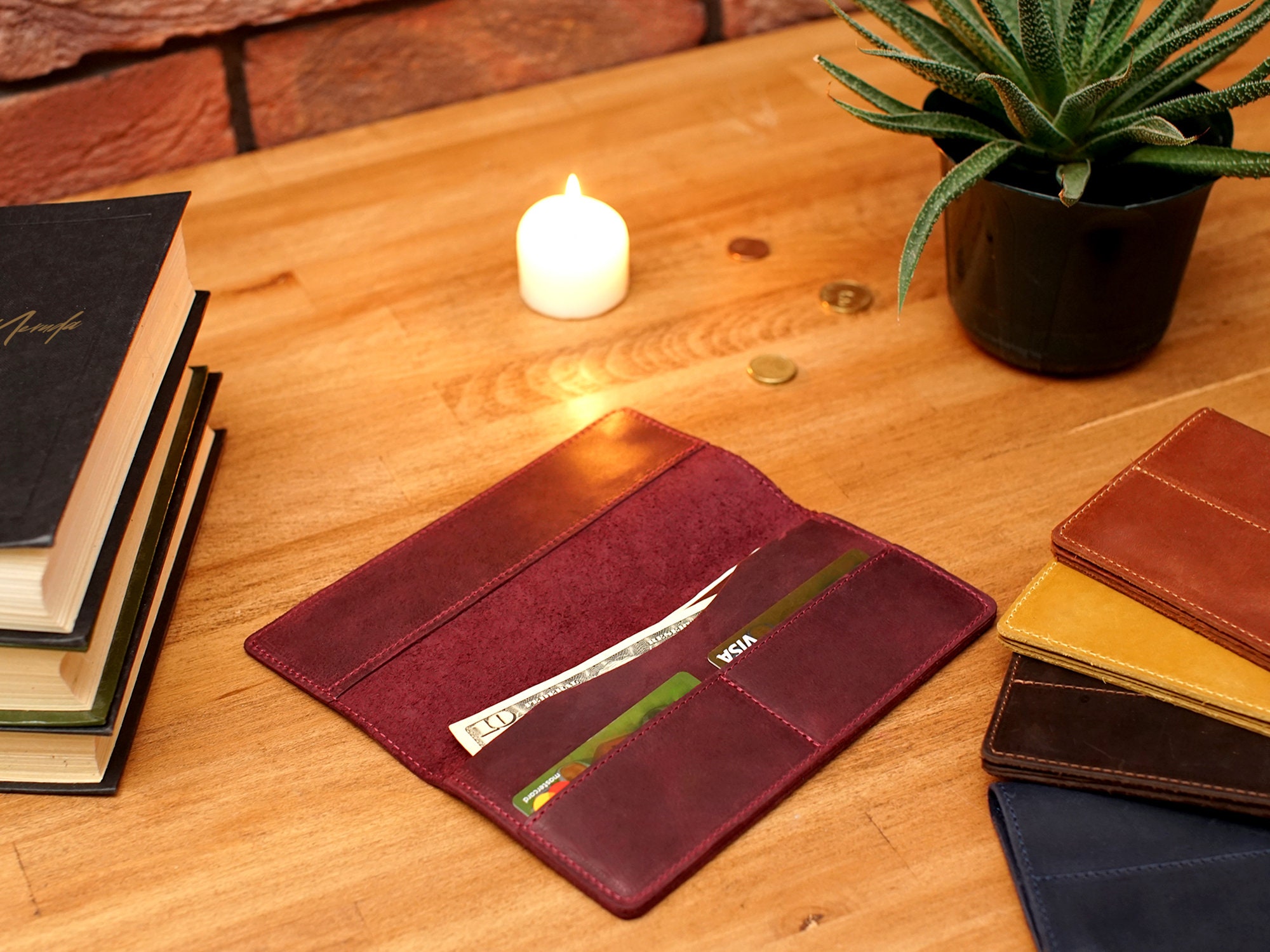 Long Leather Wallet with Magnetic Closure Personalized | Etsy