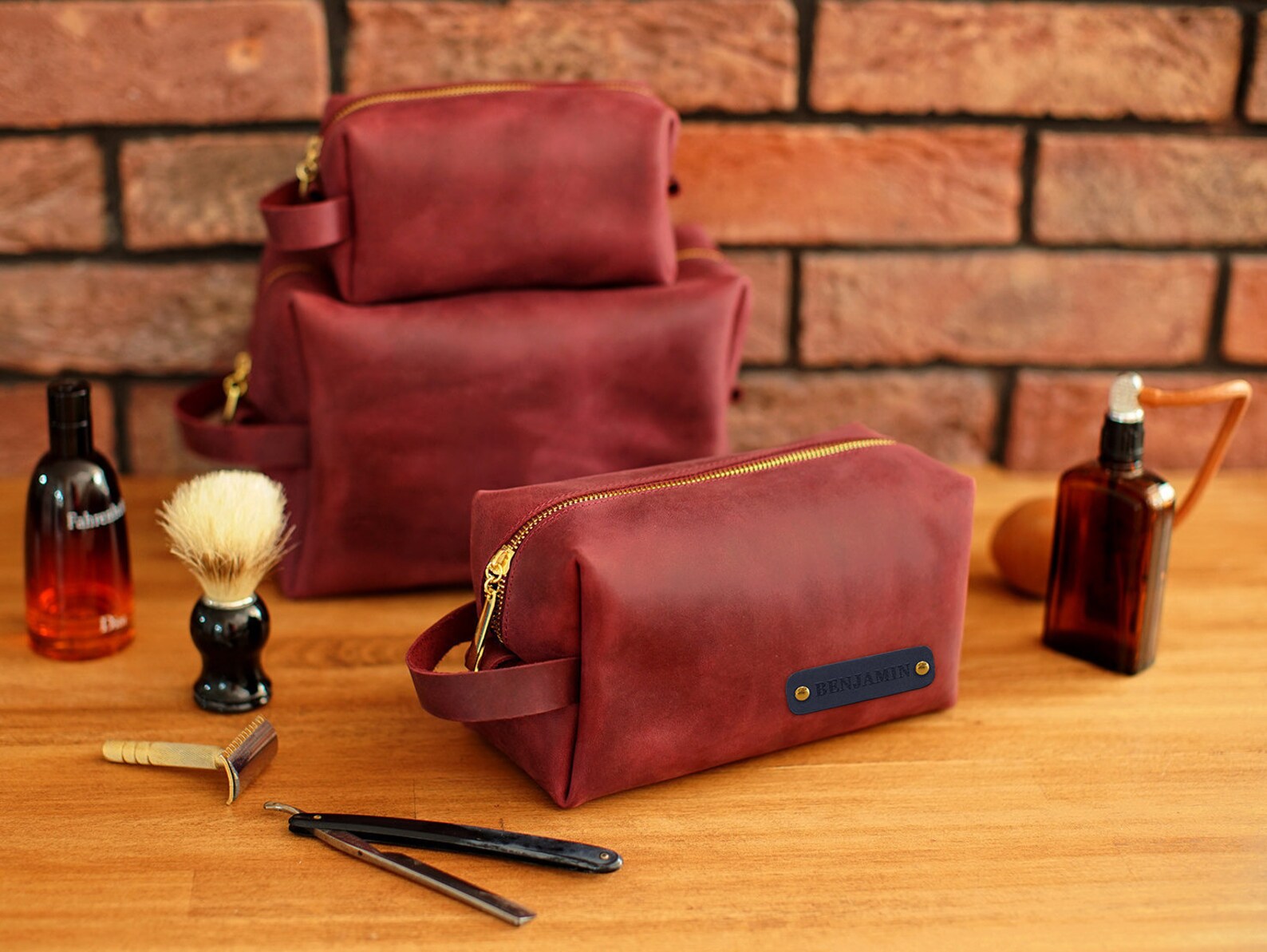 Personalized Dopp Kit for Men Leather Cosmetic Bag Mens - Etsy