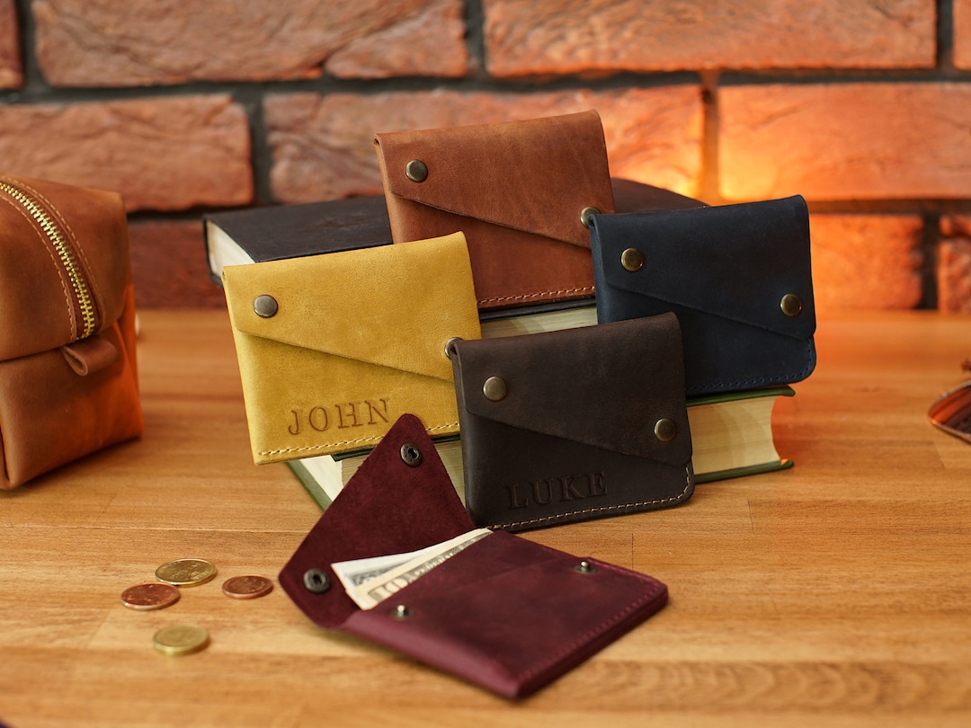 Leather Personalized Coin and Card Purse, Monogrammed Wallet, Unisex ...