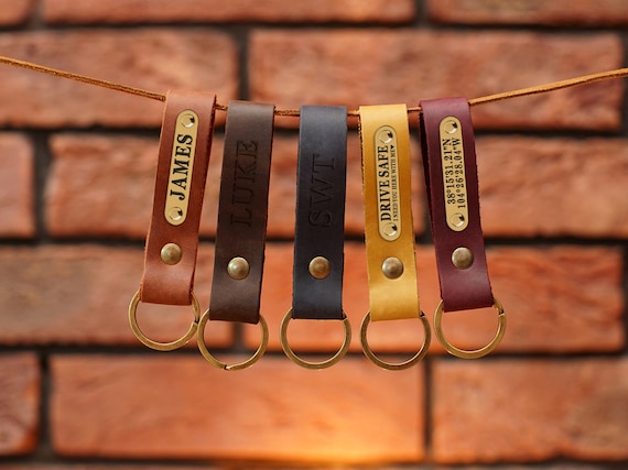 Leather Keychain Personalized Customized Keychains With Etsy