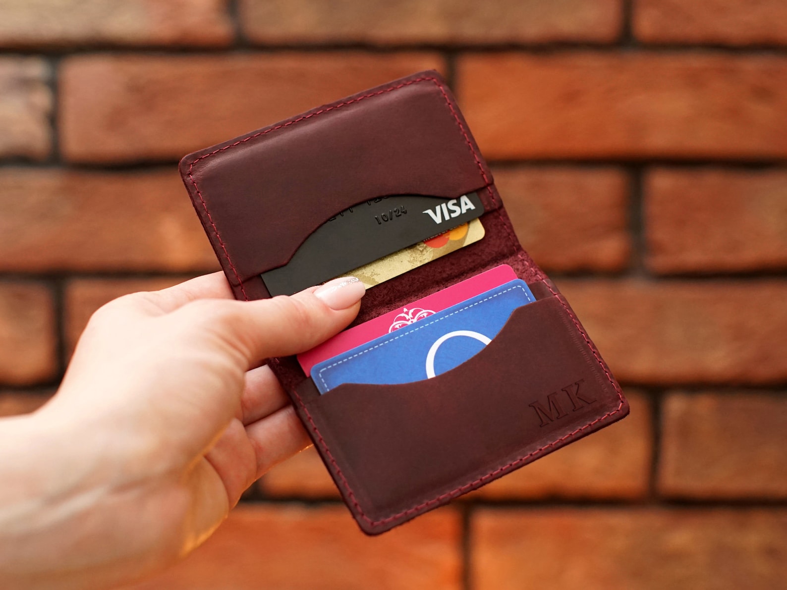 Foldable Leather Credit Cards Case With Personalization, Monogrammed ...