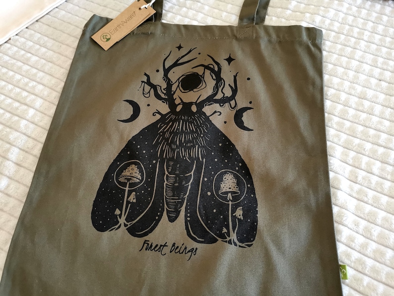 Lunar Moth ORGANIC Goth Tote Bag | Goblincore Clothing Canvas Beige ...